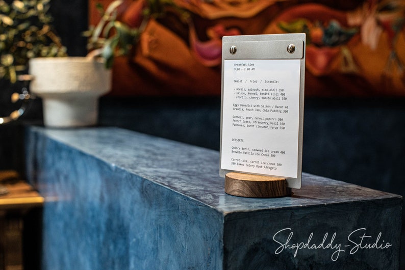 Table Stand Menu Holder: Custom Metal Menu Board With Wood Base - Etsy