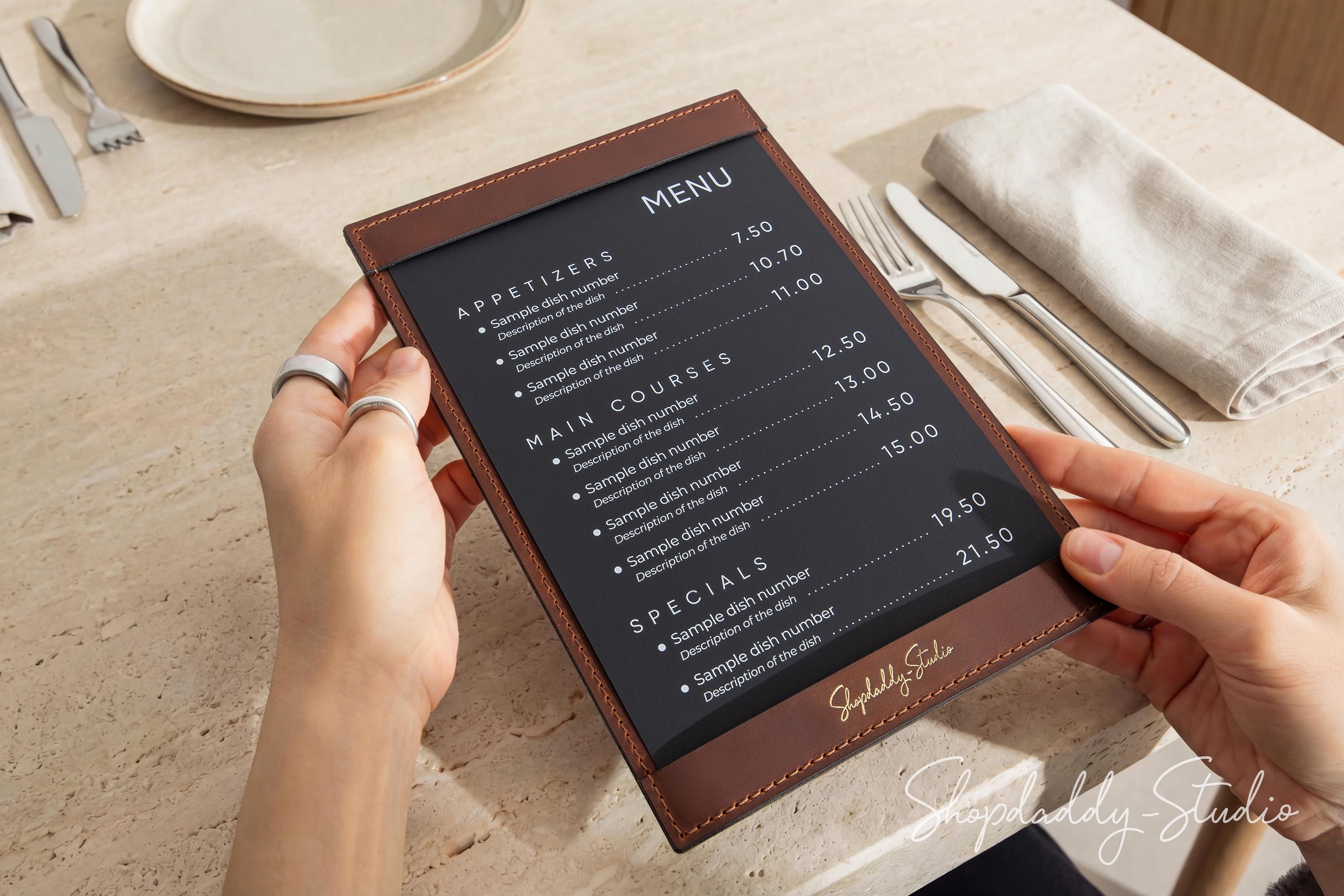 Leather Menu Holder: Custom Sign Holder for Restaurant, Cafe & Bar - Etsy