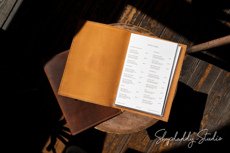 Leather Menu Folder: Custom Menu Cover With Plastic Sleeves - Etsy