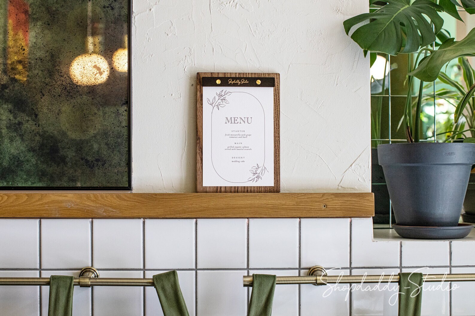Wooden Menu Board: Custom Menu Holder With Engraved Logo and Leather ...