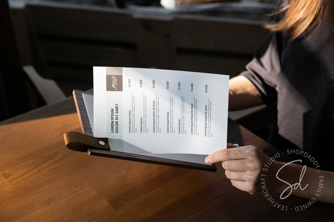 Wooden Menu Holder: Custom Menu Board With Leather Loop for Restaurant ...