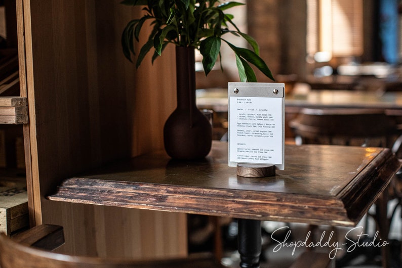 Table Stand Menu Holder: Custom Metal Menu Board With Wood Base - Etsy