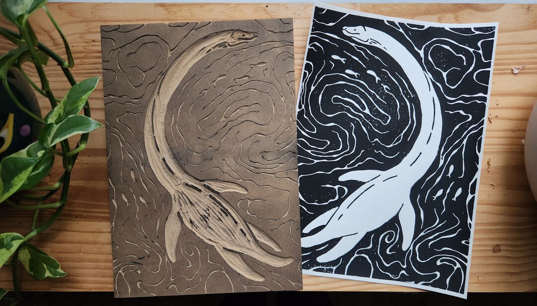 Styxosaurus Linocut Print - Etsy