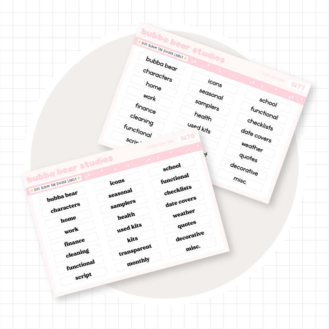 Tabbed Divider Labels for Disc Album Sticker Storage on Clear Matte - Etsy