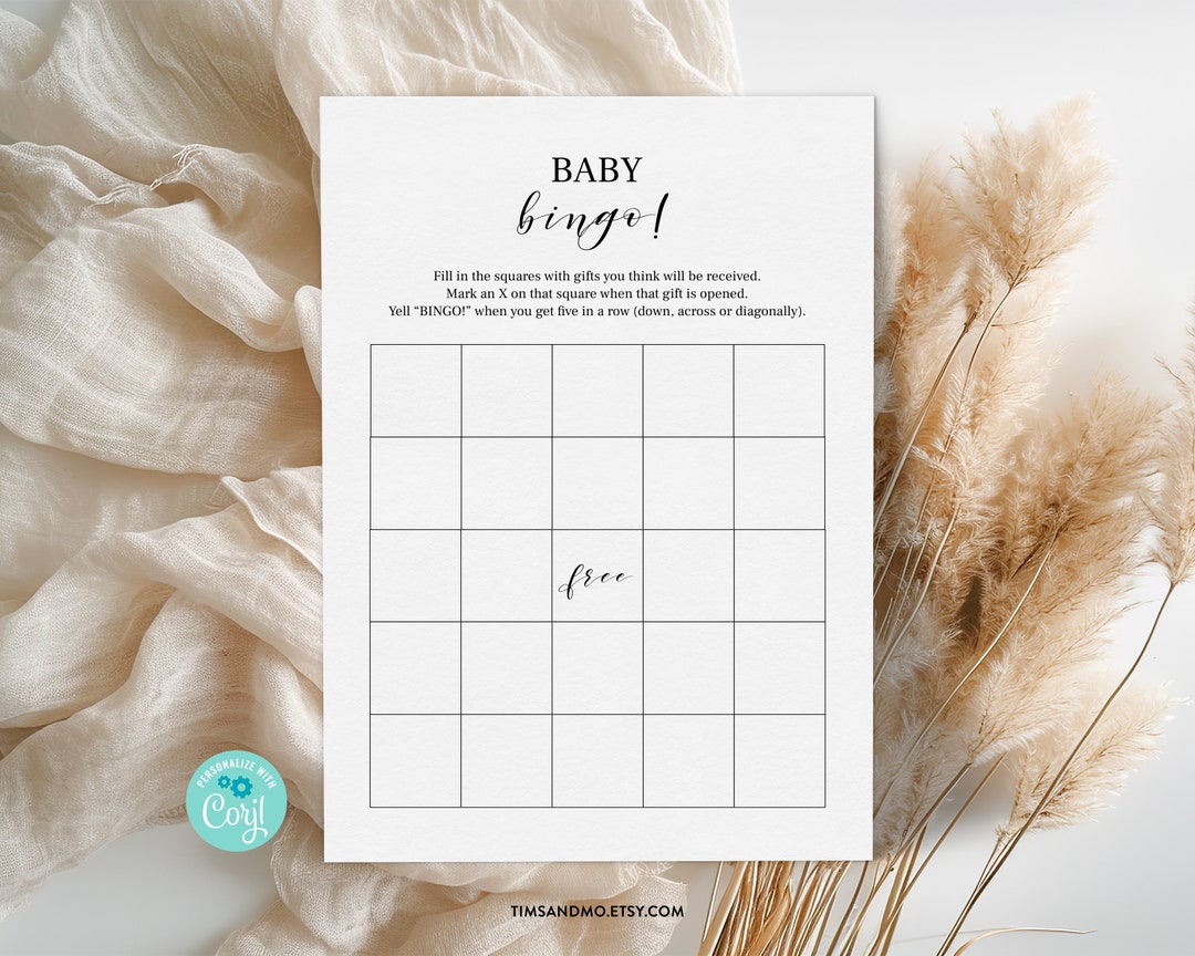 Baby Bingo Game, Baby Shower Bingo Game, Blank Bingo, Minimalist Baby ...