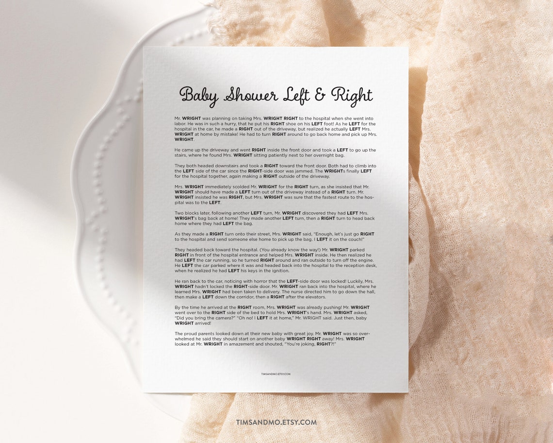 Left & Right Baby Shower Game, Baby Shower Left or Right Game ...