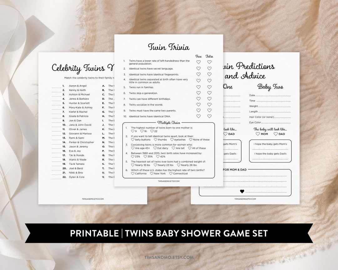Twins Baby Shower Game Bundle, Twin Trivia Game, Baby Prediction ...