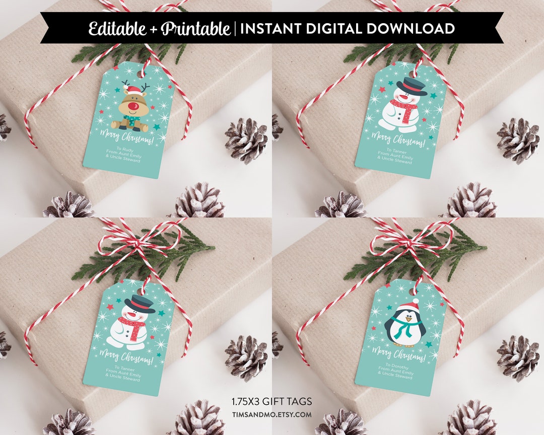 Editable Christmas Gift Tag Holiday Gift Label Sticker Cute - Etsy