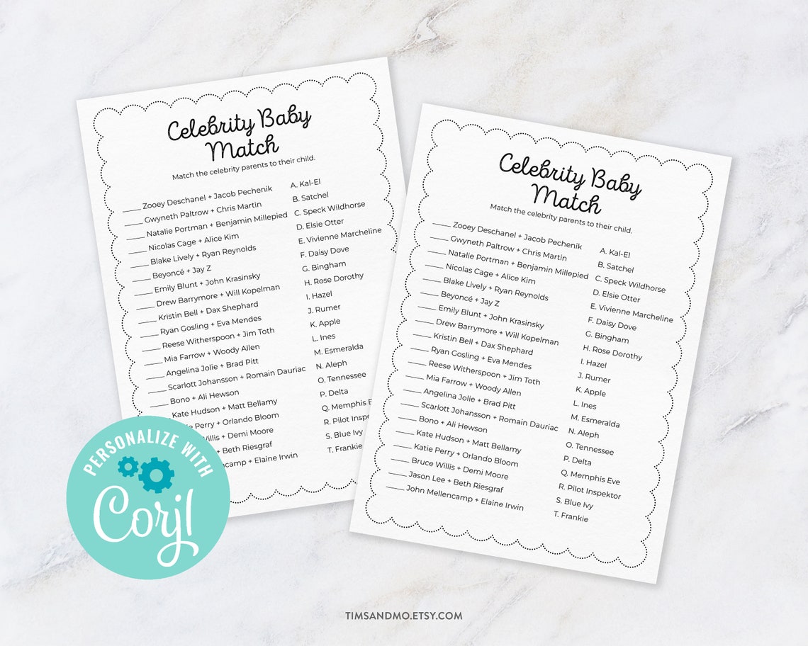 Celebrity Baby Name Game, Celebrity Baby Match Game, Minimalist Baby ...