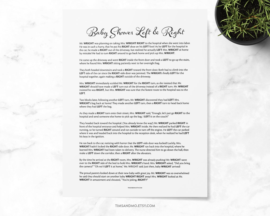 Baby Shower Left & Right Game Left Right Baby Shower Game | Etsy