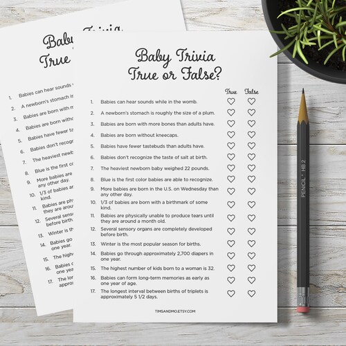 True or False Baby Shower Game Game Instant Download Baby - Etsy