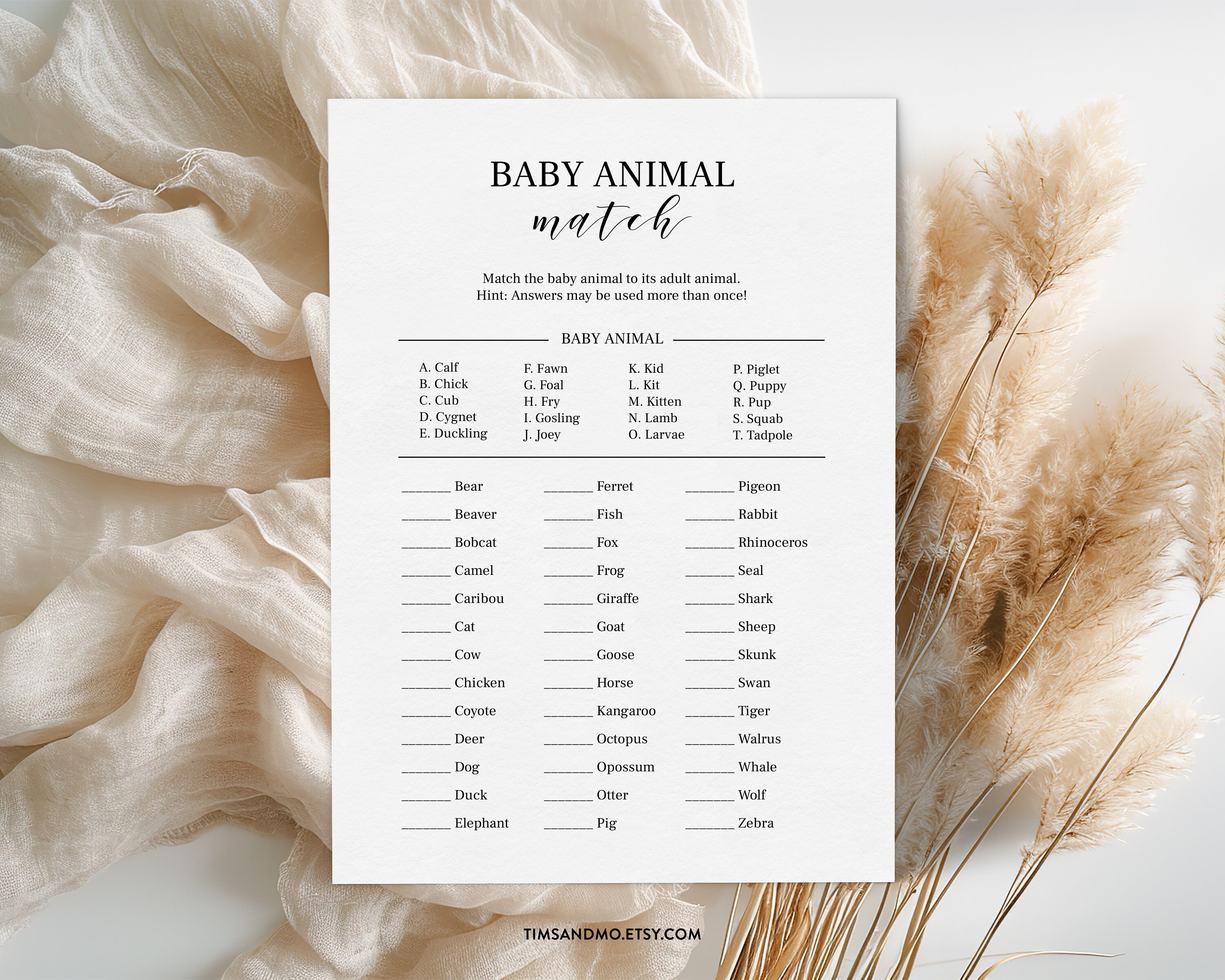 Baby Animal Matching Game, Baby Animal Name Game, Minimalist Baby ...