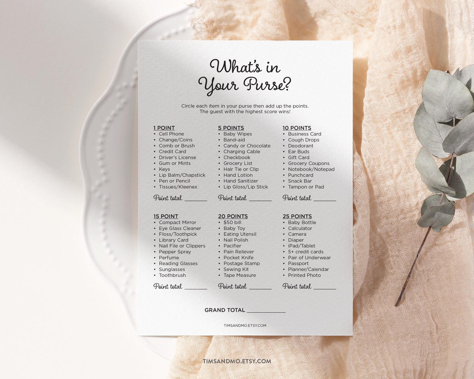 What's in Your Purse Game, Baby Shower Purse Game, Bridal Shower Purse ...