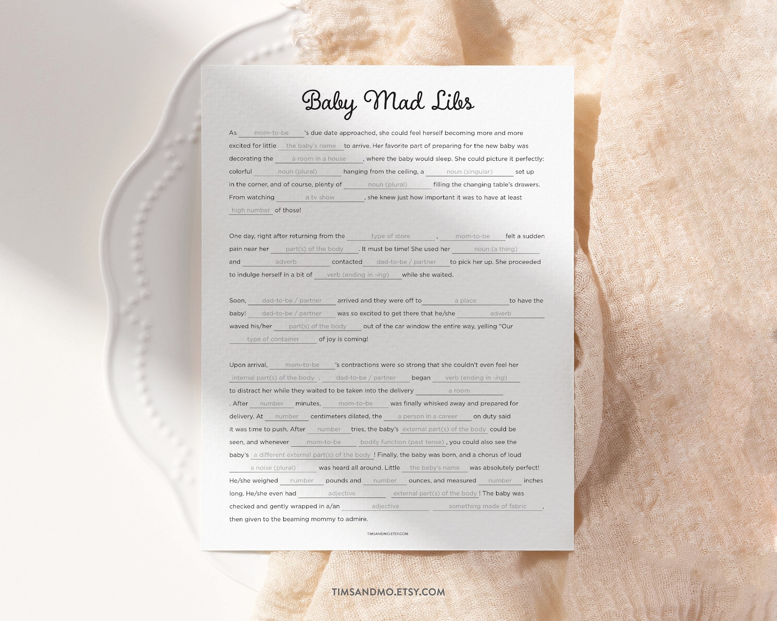 Mad Libs Baby Shower Game, Baby Mad Libs Game, Printable Baby Shower ...