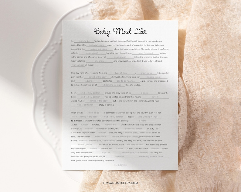 Mad Libs Baby Shower Game, Baby Mad Libs Game, Printable Baby Shower ...