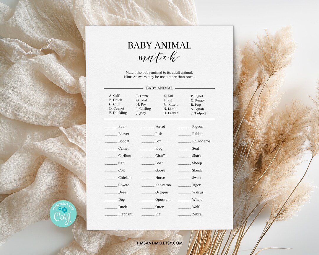 Baby Animal Matching Game, Baby Animal Name Game, Minimalist Baby ...