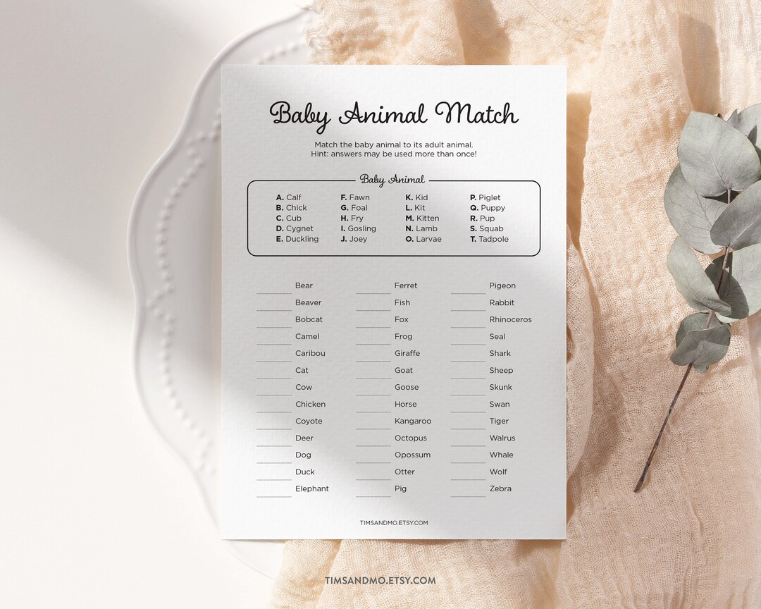 Baby Animal Match Baby Shower Game, Baby Animal Name Game, Printable ...