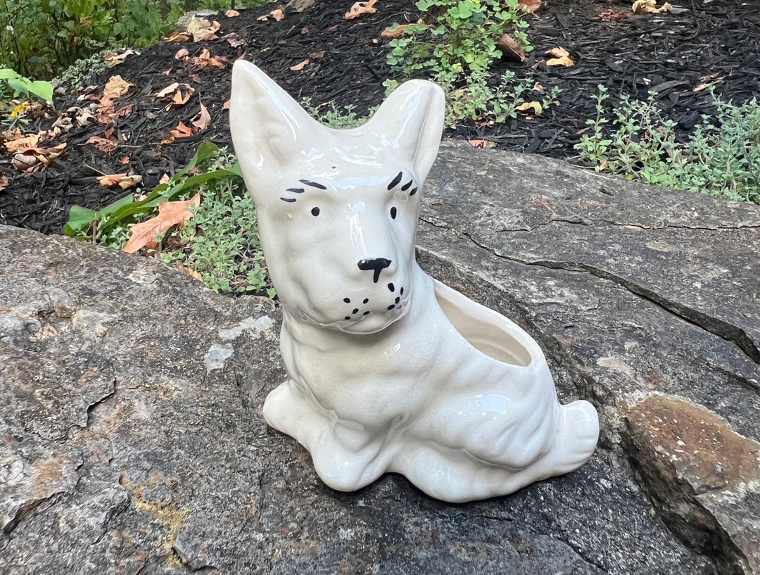 Vintage White Scotty Dog Planter - Etsy