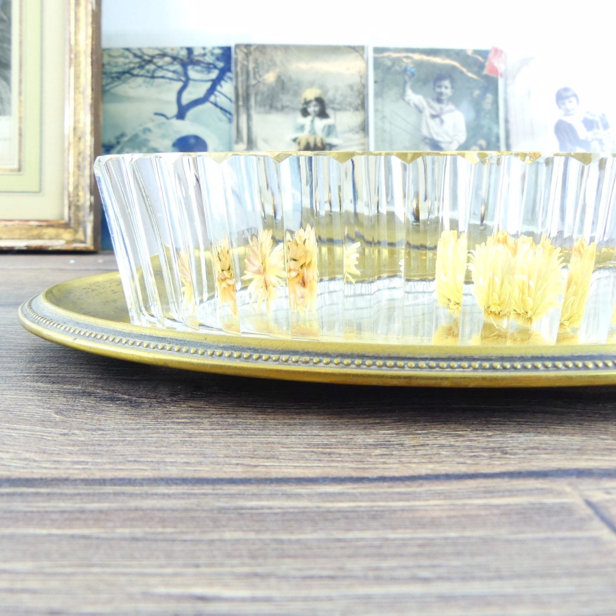 Old glass and metal butter, butter maker with lid, large vintage golden ...