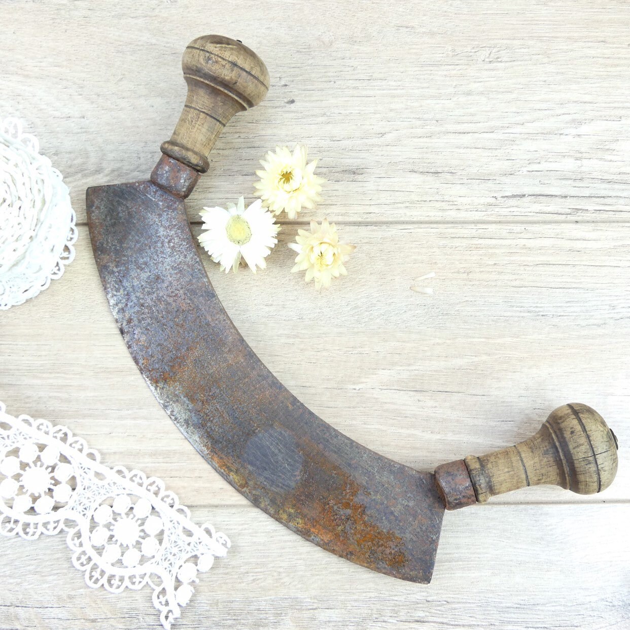 Wooden and metal kitchen chopper, herb chopper, old rustic large ...