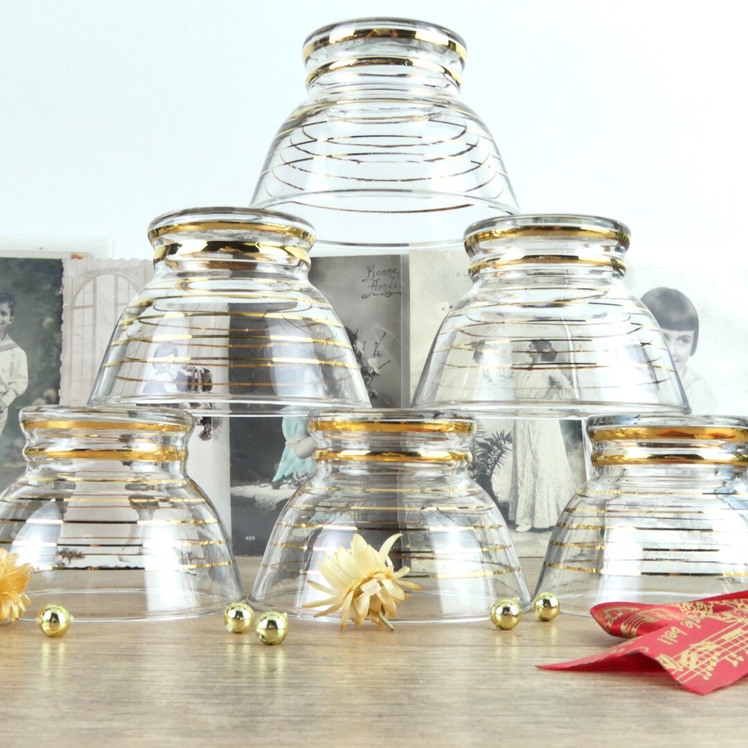 Old Glasses, Small Cups, Cups, Verrines 1950, Low Glasses, Gilding 1950 ...