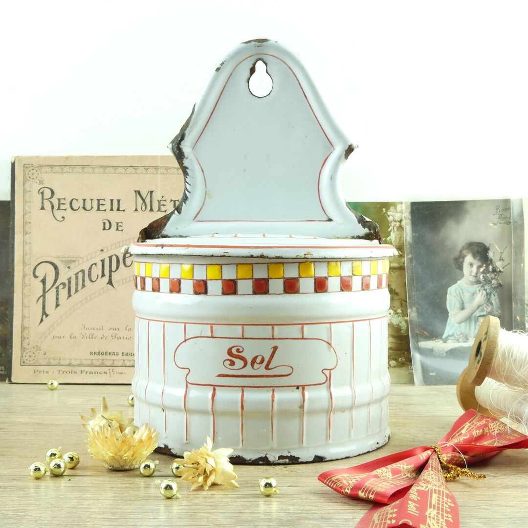 Vintage Sheet Metal Salt Box, Vintage French Kitchen Salt Box, Wall ...