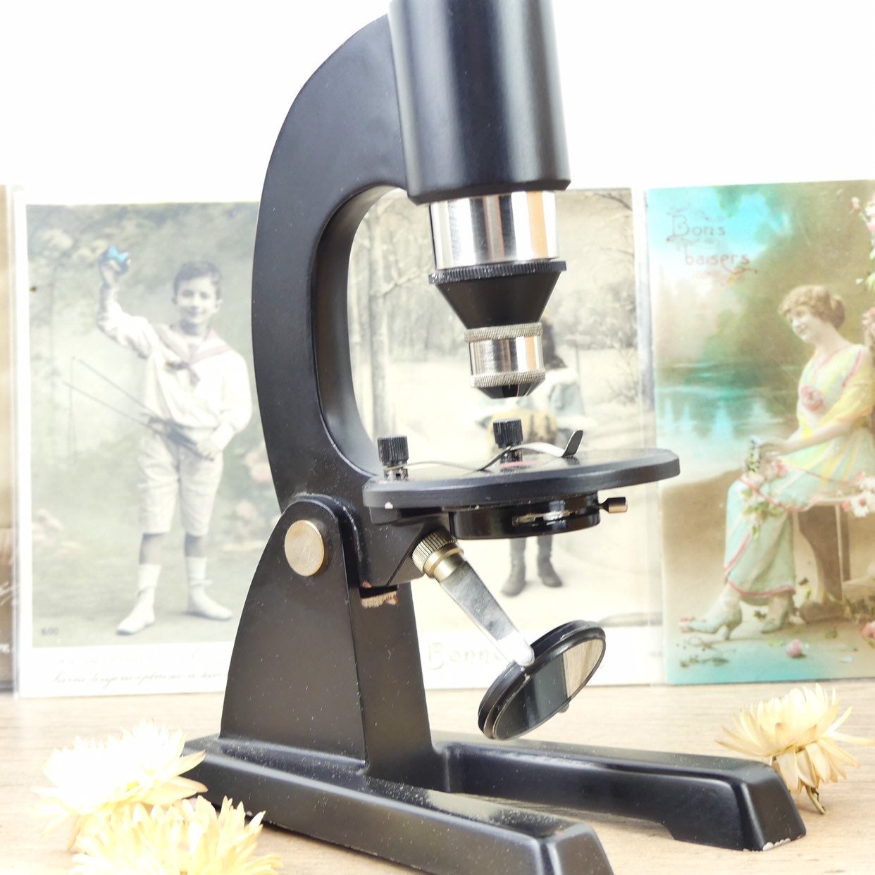 Former black microscope 1950/60 industrial loft decoration, optical ...
