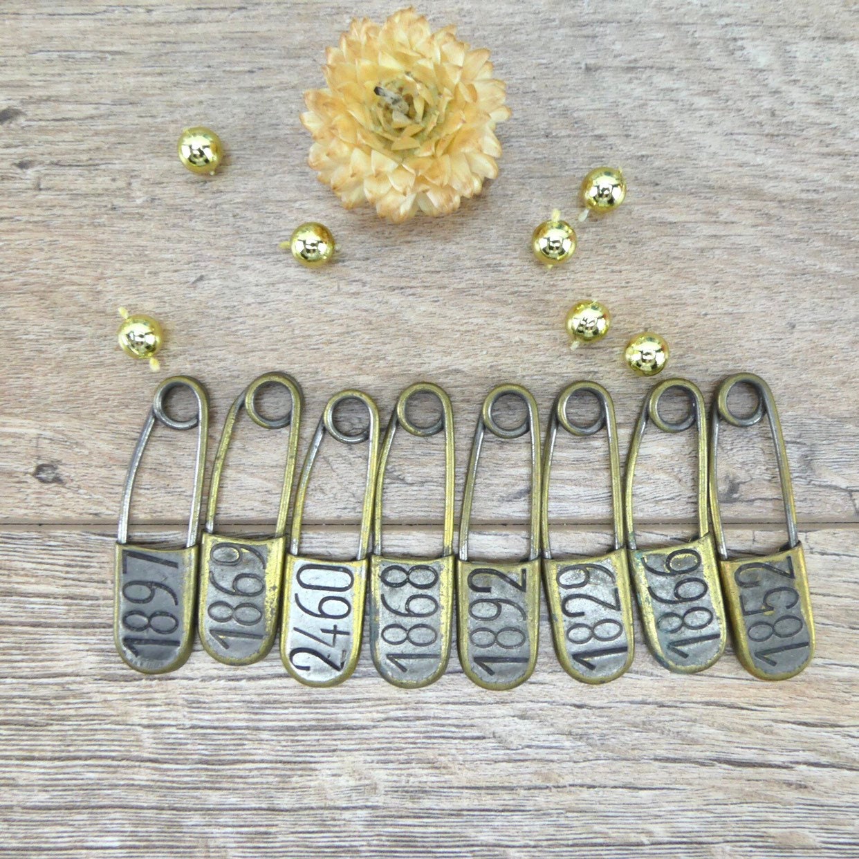 Dry cleaner nanny pins, large numbered vintage nanny pins, old pins