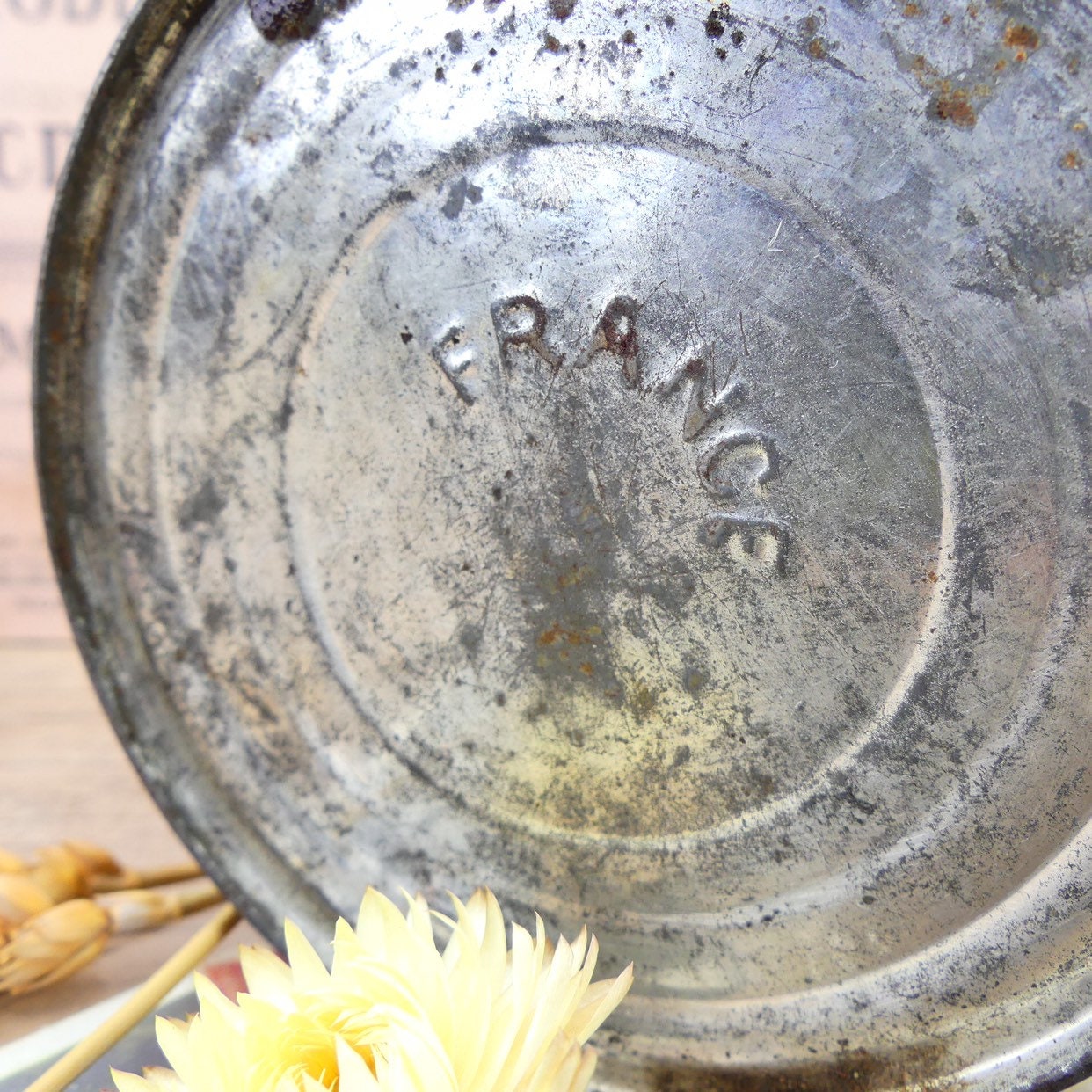 Set of 5 French zinc boxes from 1920, vintage kitchen metal boxes