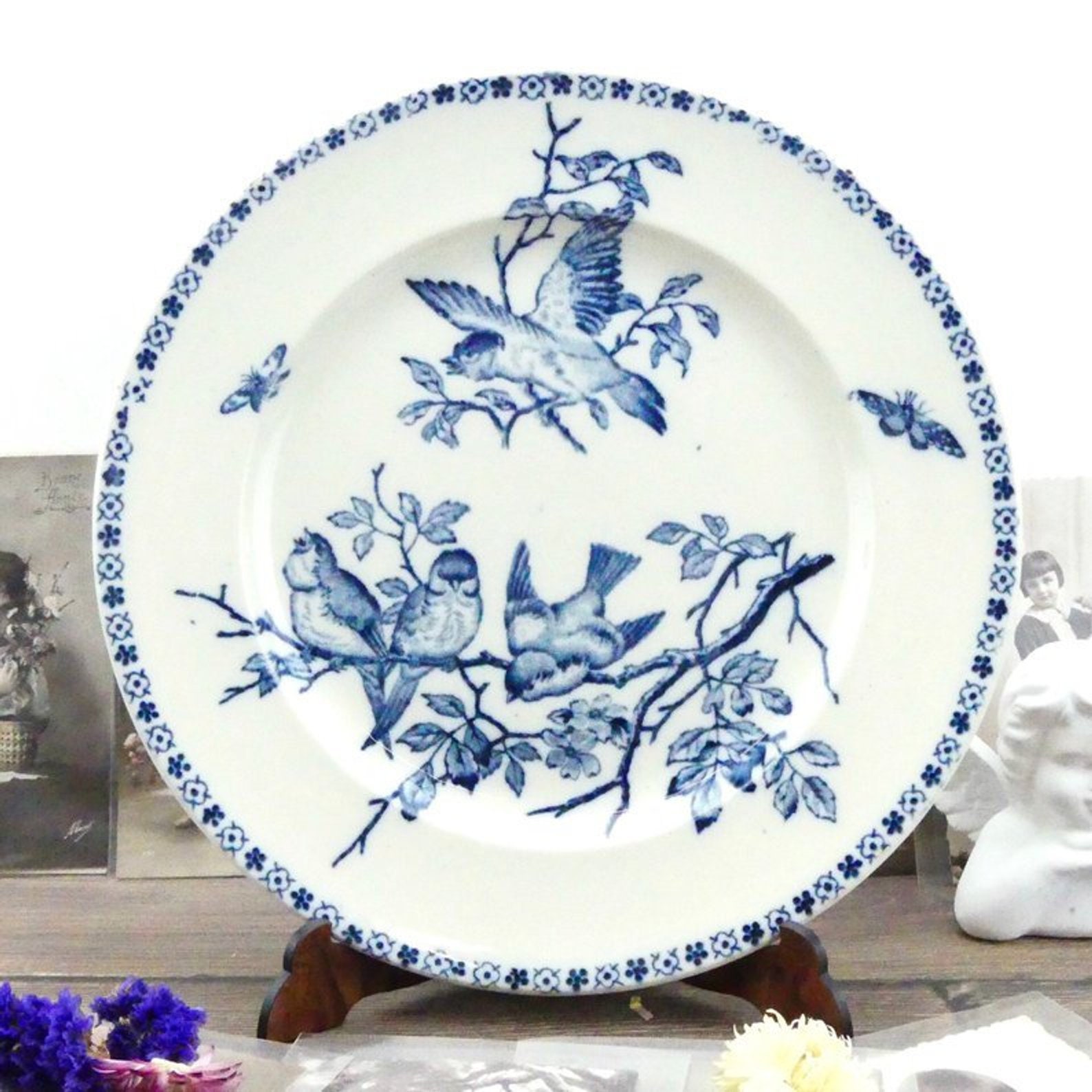 Plate blue birds and blue flowers, plate plate 19th century country ...
