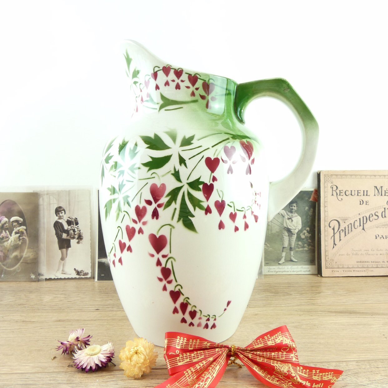 Toilet pitcher Sarreguemines 19th century vegetable decor and heart ...