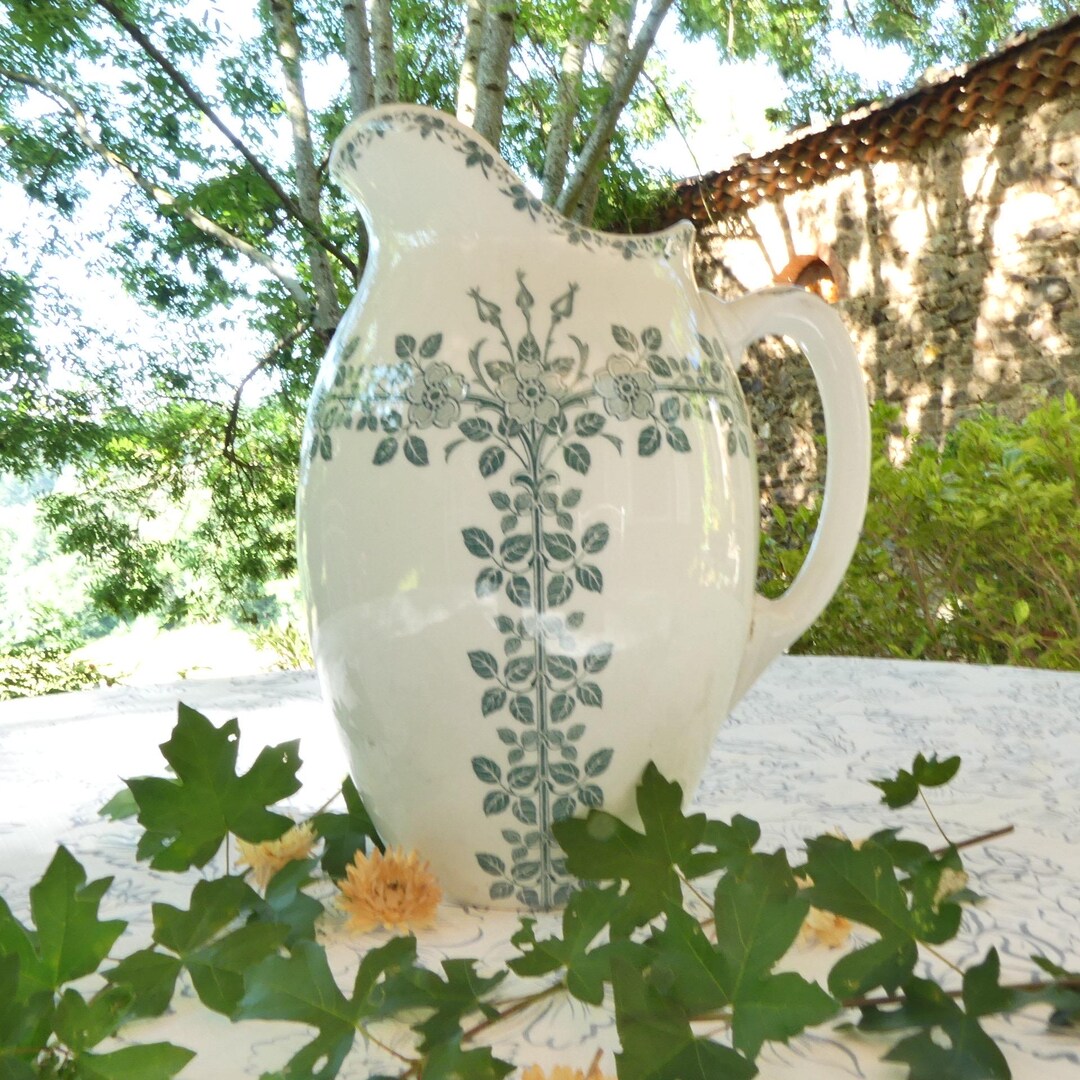 19th Century Lunéville Toilet Pitcher With Plant Decoration, Large ...