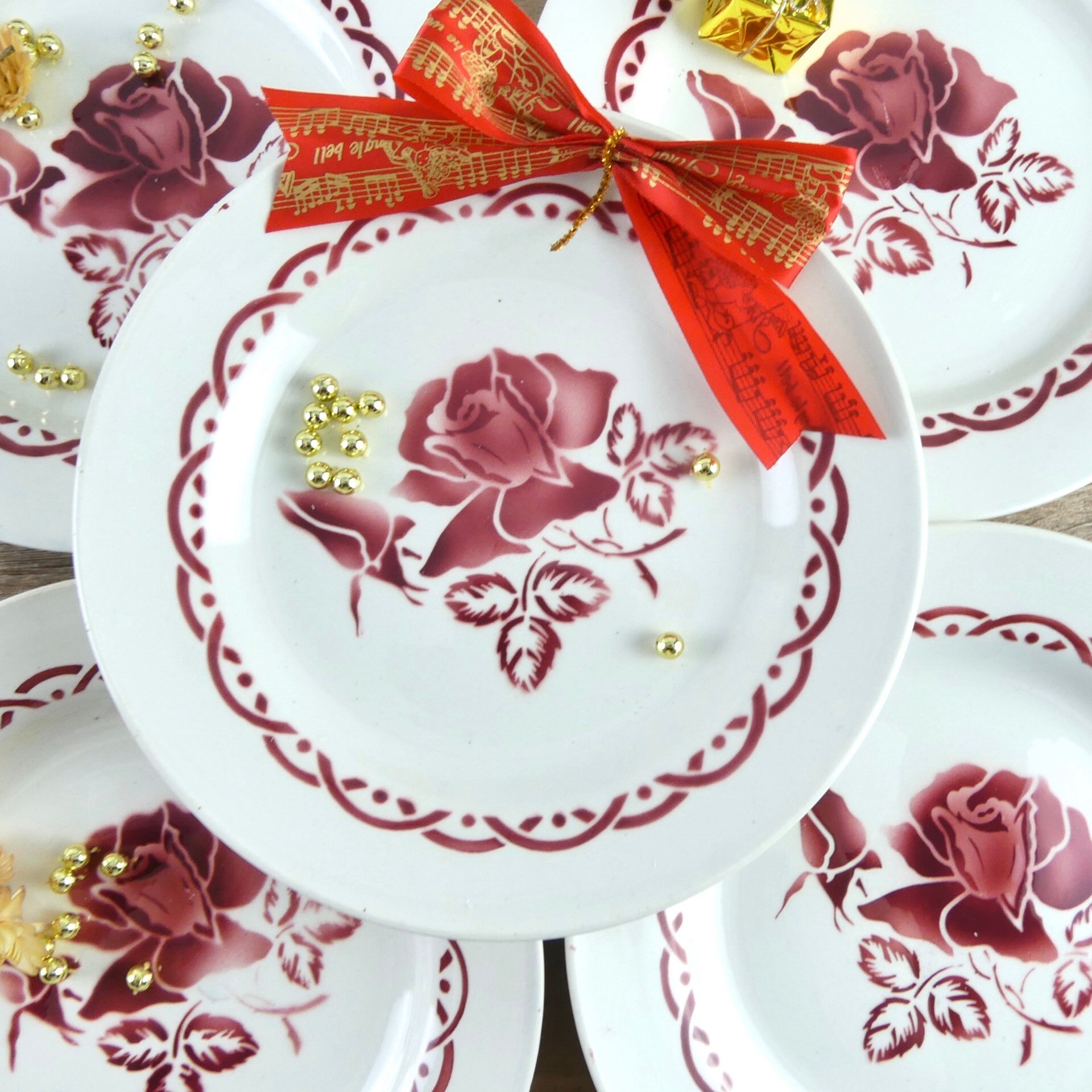 6 flat plates Digoin Michel, French country flower plates