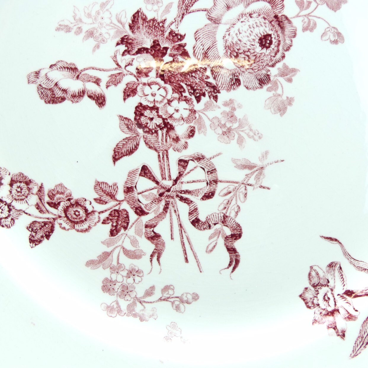 Antique plate Sarreguemines Fontanges flowers rose pink bow, old plate ...