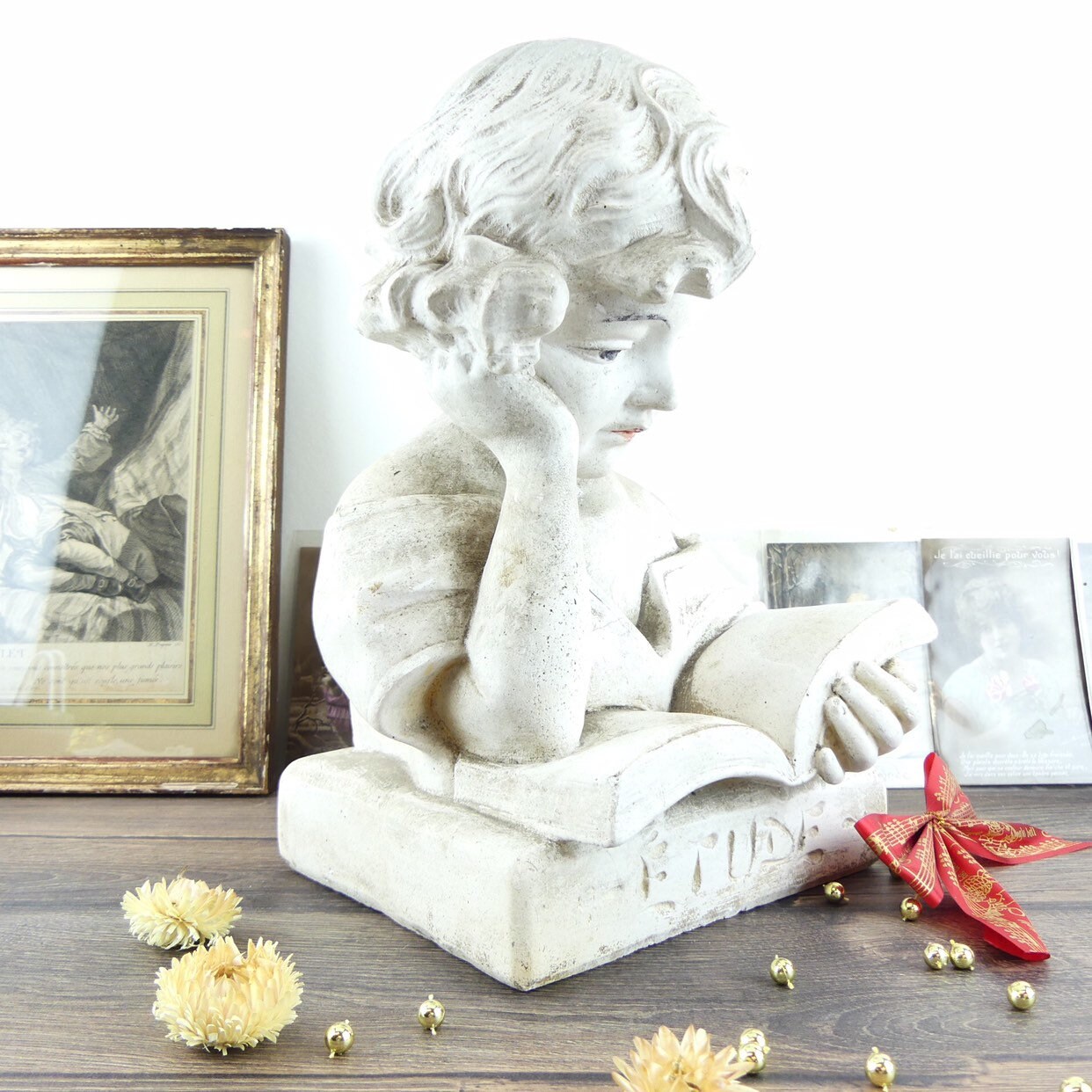 Statue young girl Study, plaster former 1930s girl, bust statue child