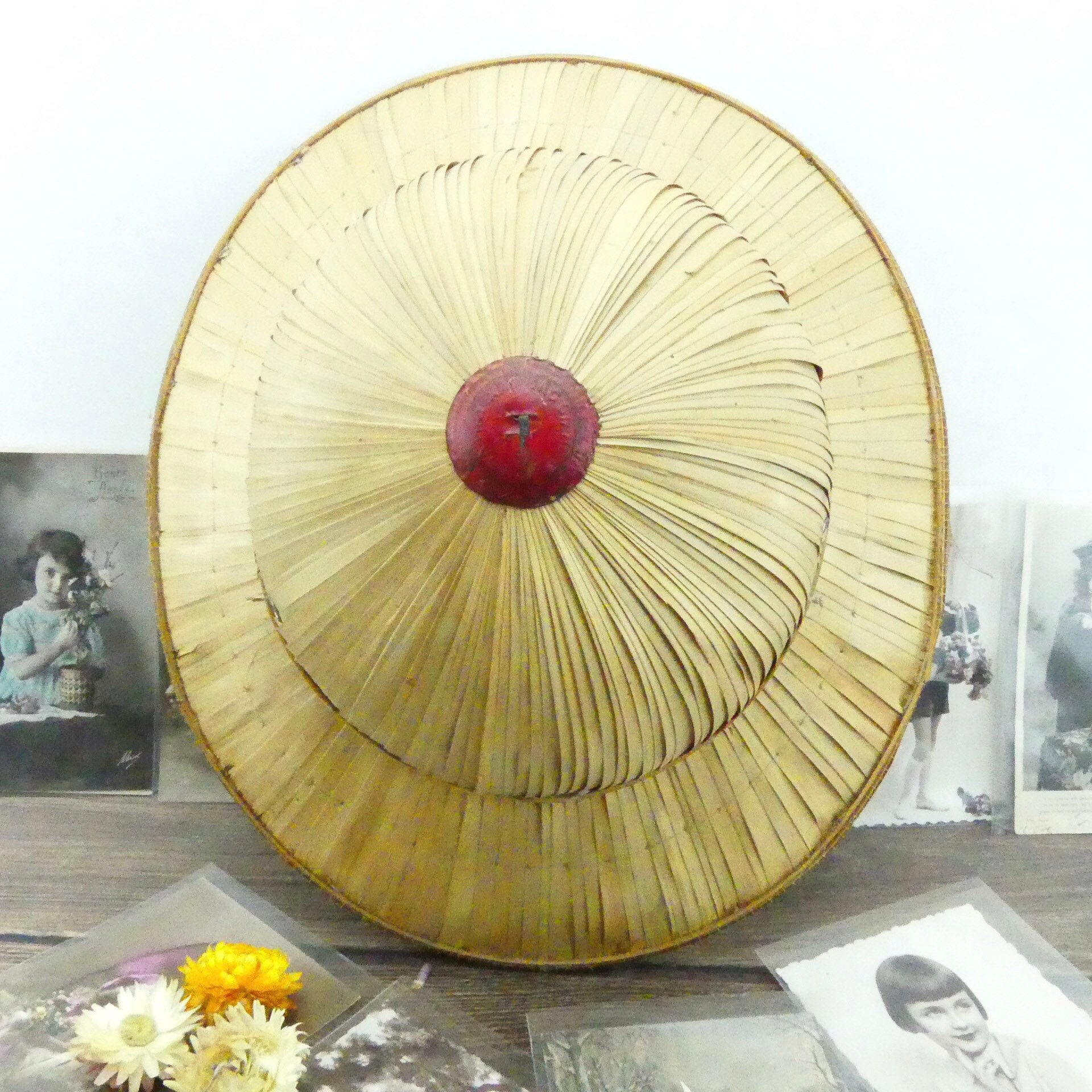 Colonial Hat big hat old bamboo, colonial cottage French country French