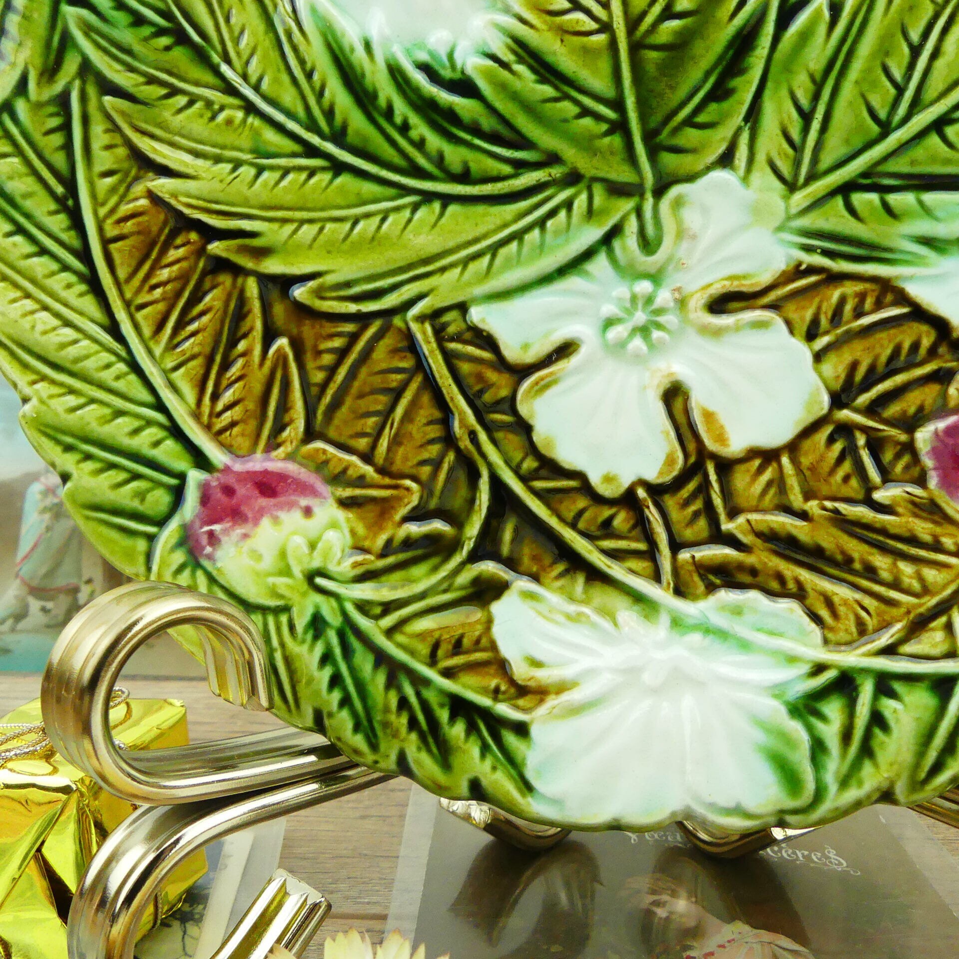 Antique barbotine plate with flowers - French plate 19th century ...