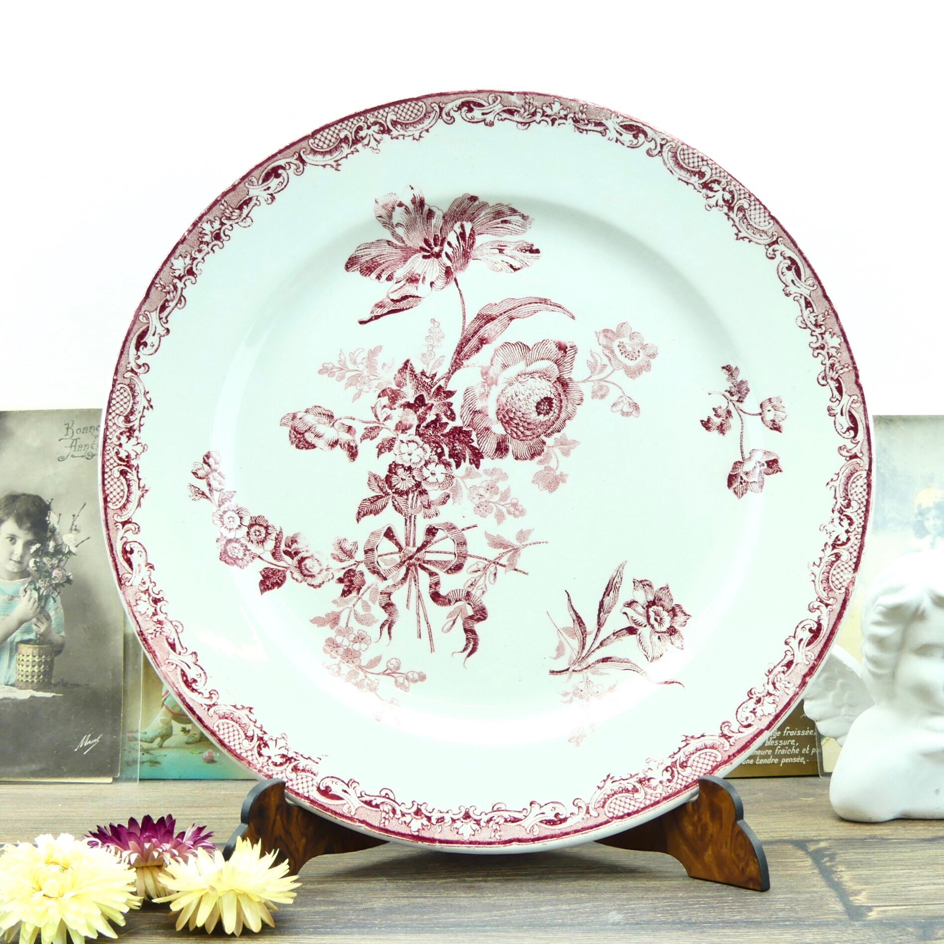 Old Plate - Plate - Pink Plate - French Plate Sarreguemines Fontanges ...