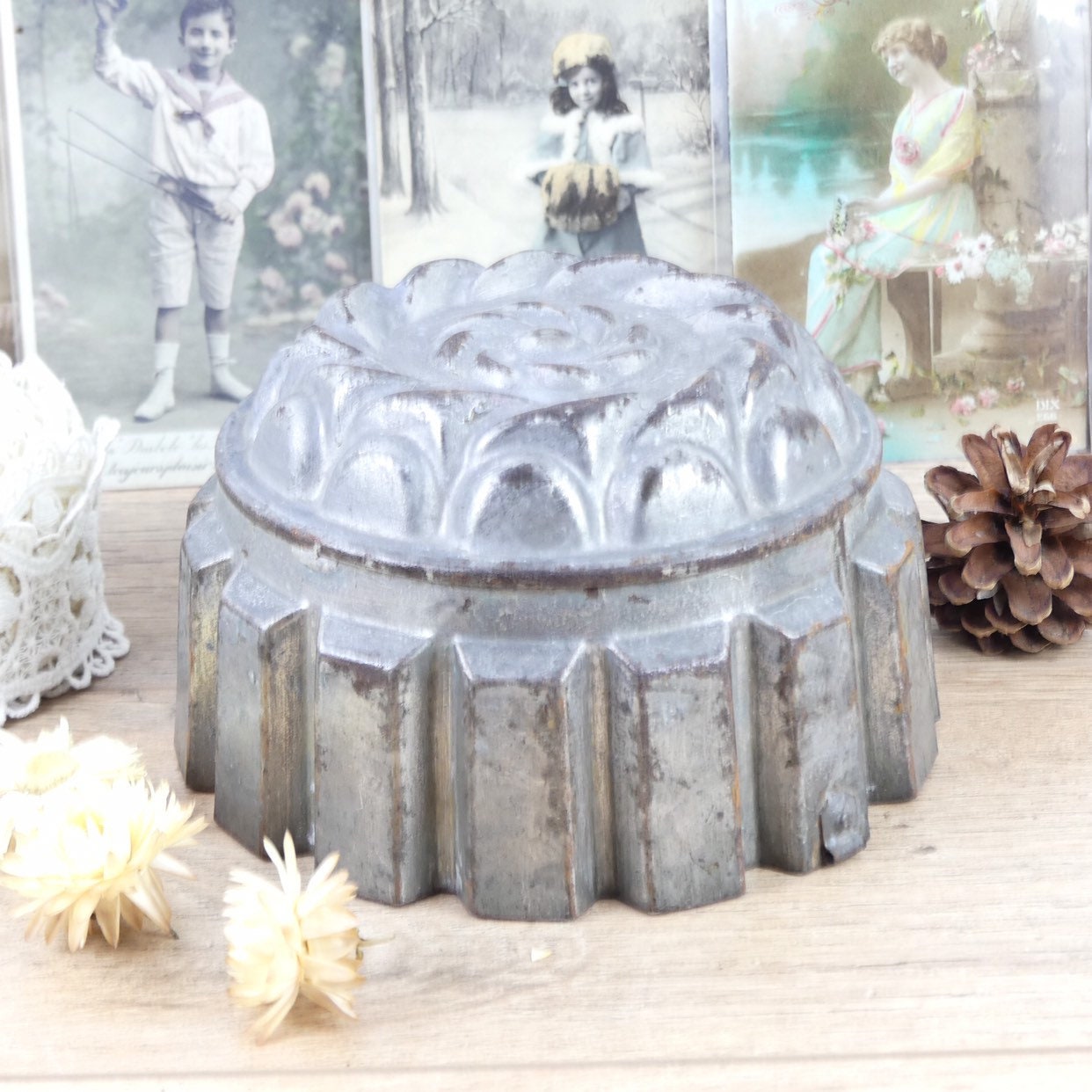 Old ice mold, large sheet metal mould, vintage shabby chic mold