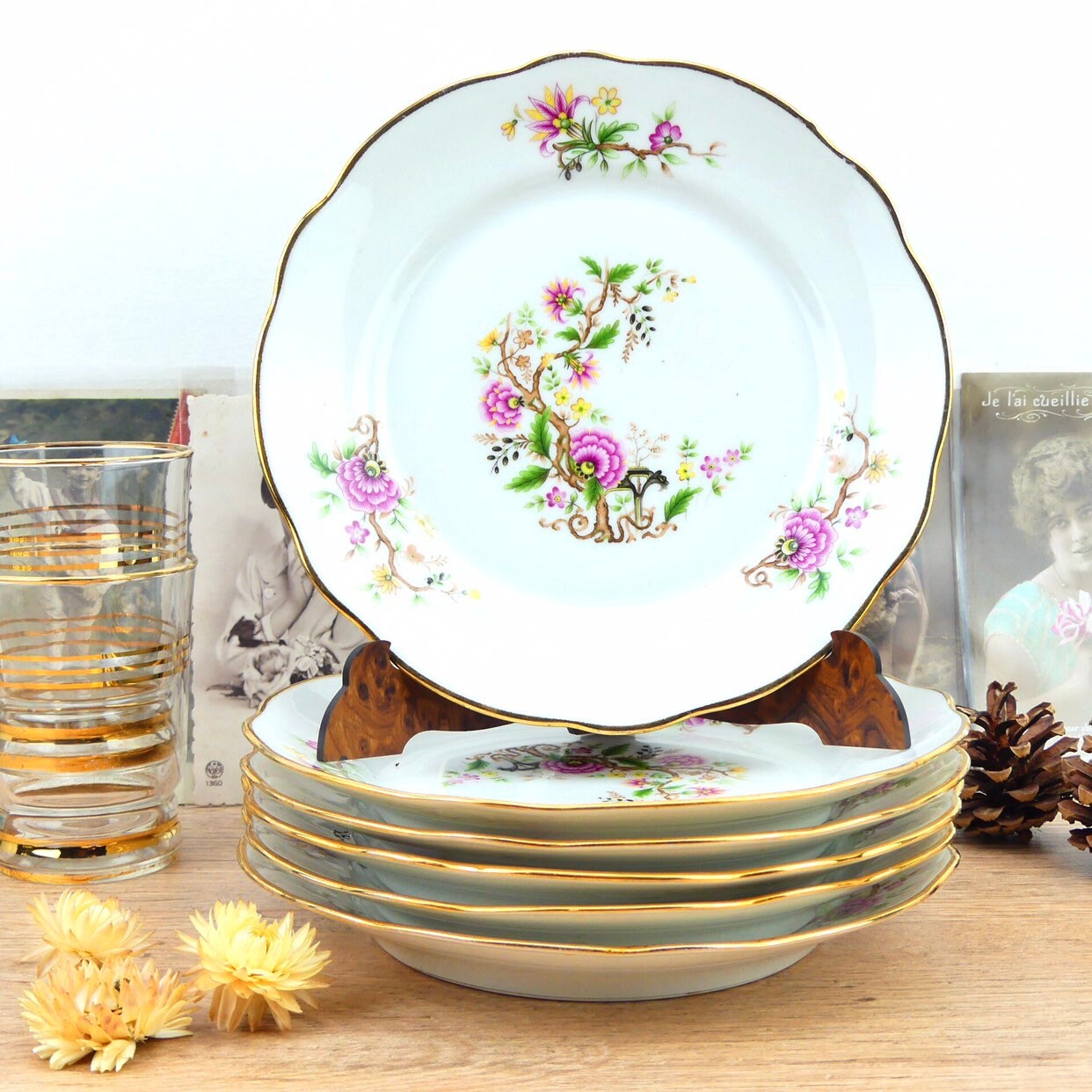 6 dessert plates at the beginning of the 20th century, small French plates