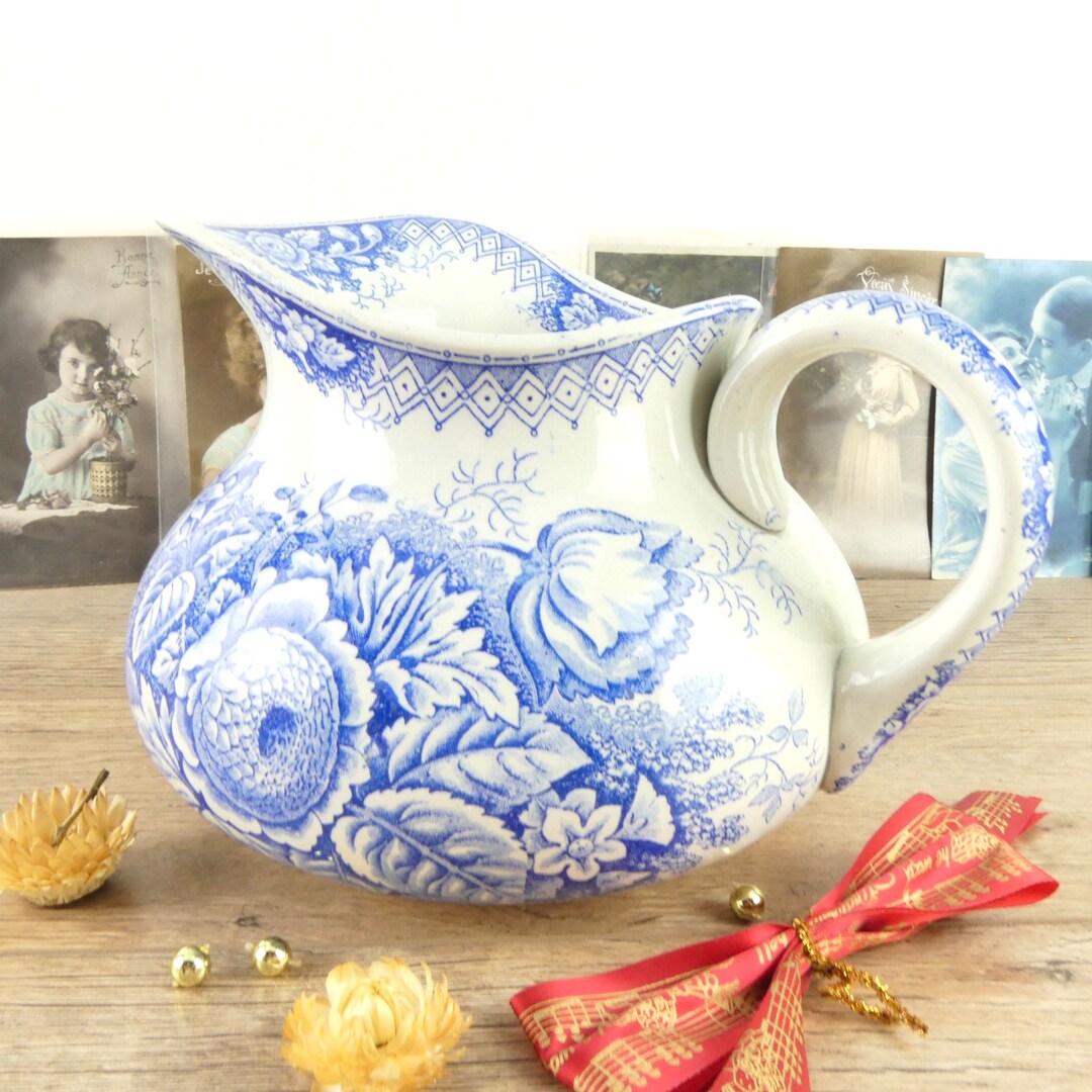 French Toilet Pitcher Blue Flowers Longwy Jardiniere, 19th Century ...