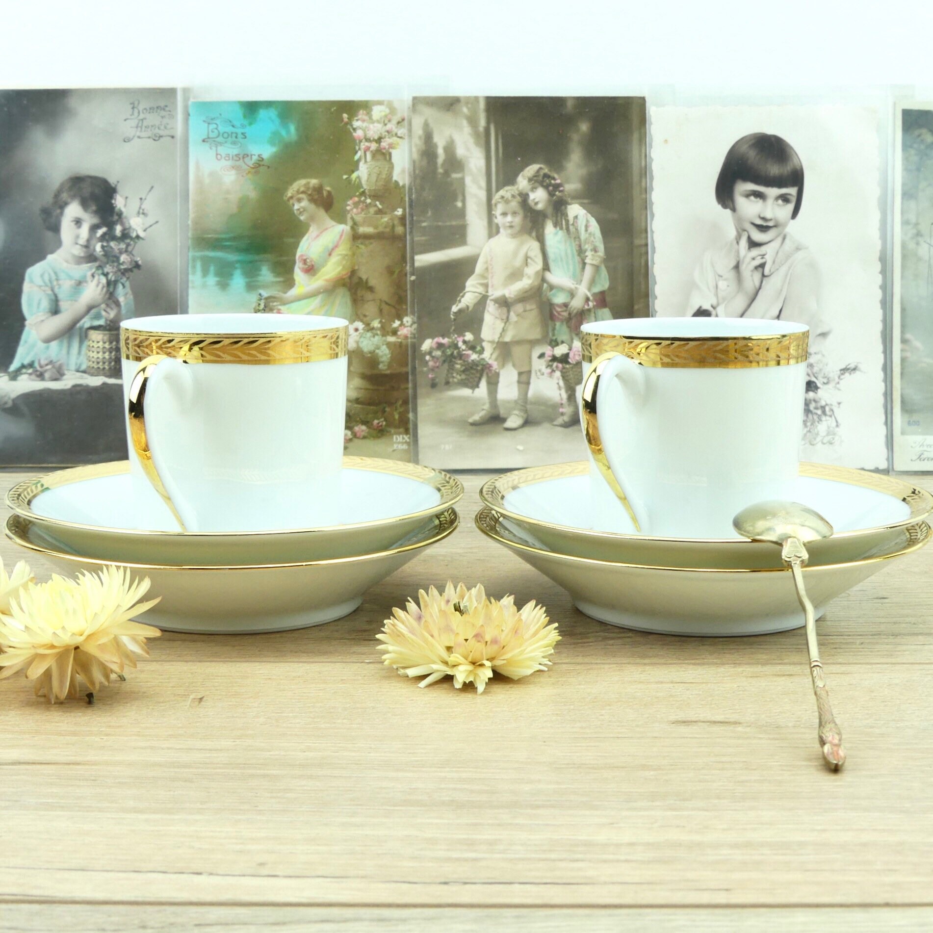 Gold coffee cups - Limoges cups - Mocha cups - Porcelain cups - French ...
