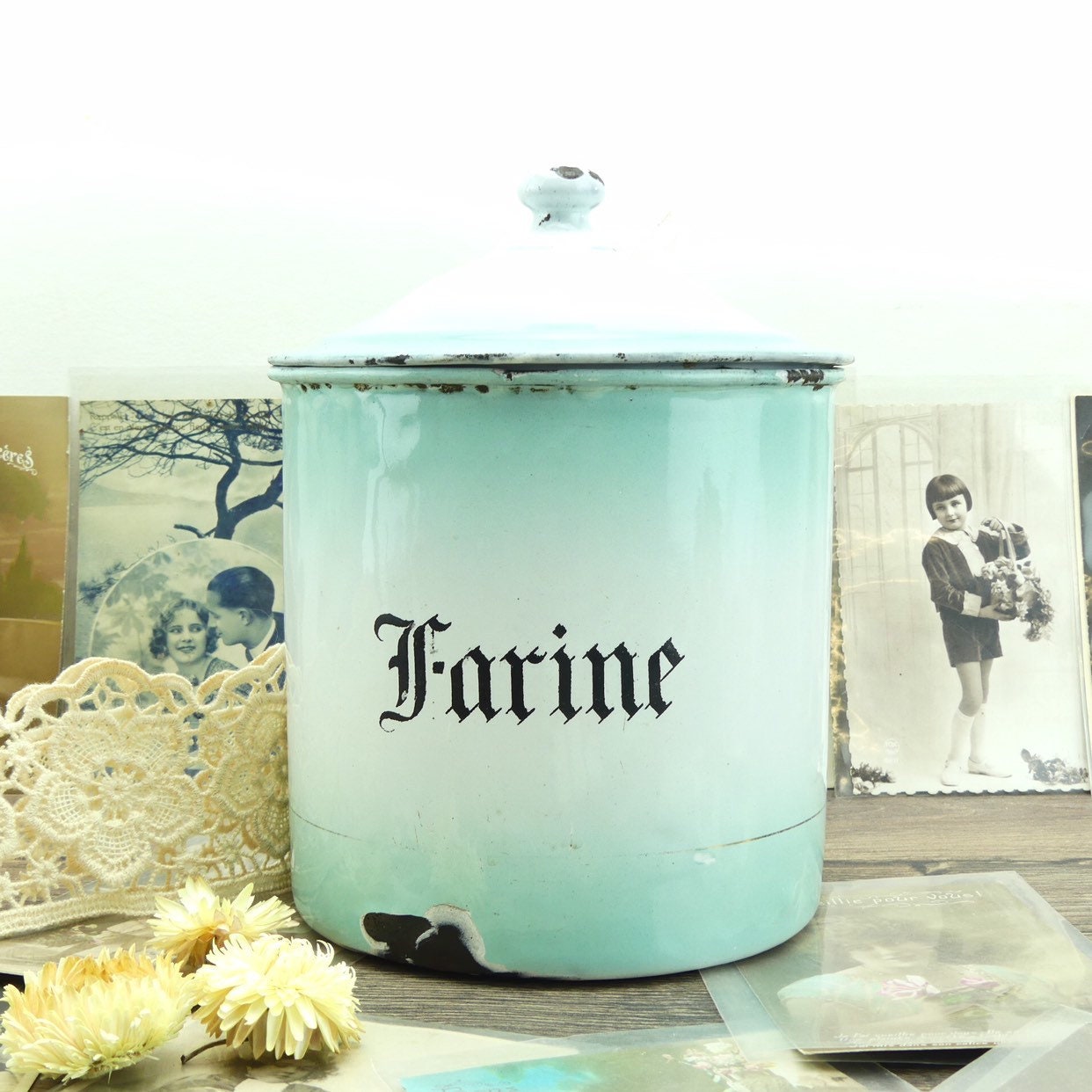 RESERVED TO JESS - Large flour pot made of enamelled sheet metal ...