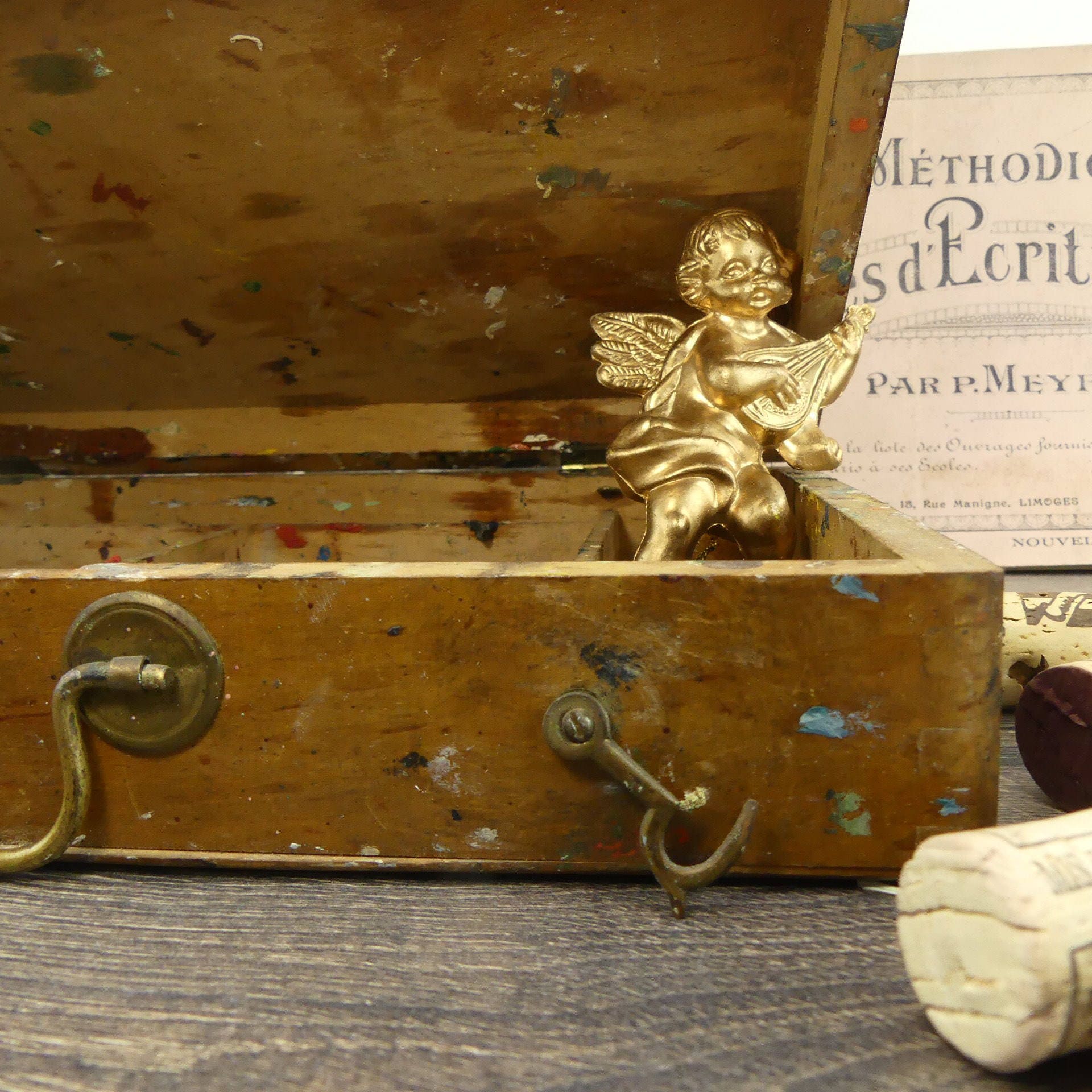 French painter box - Wooden box - Vintage paint box - French Art ...