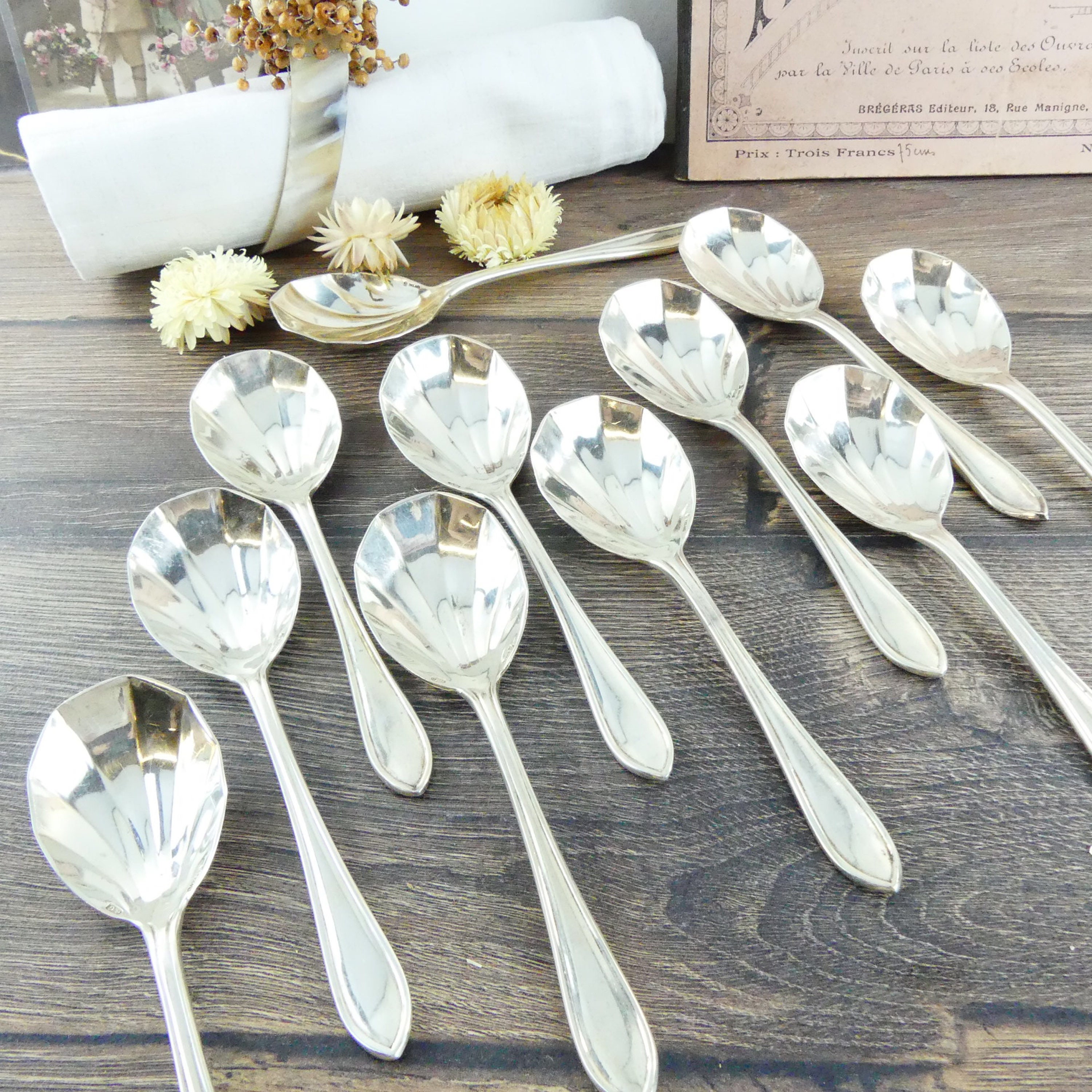 Art Deco 1930 silver cutlery, old dessert cutlery, old silver spoons ...