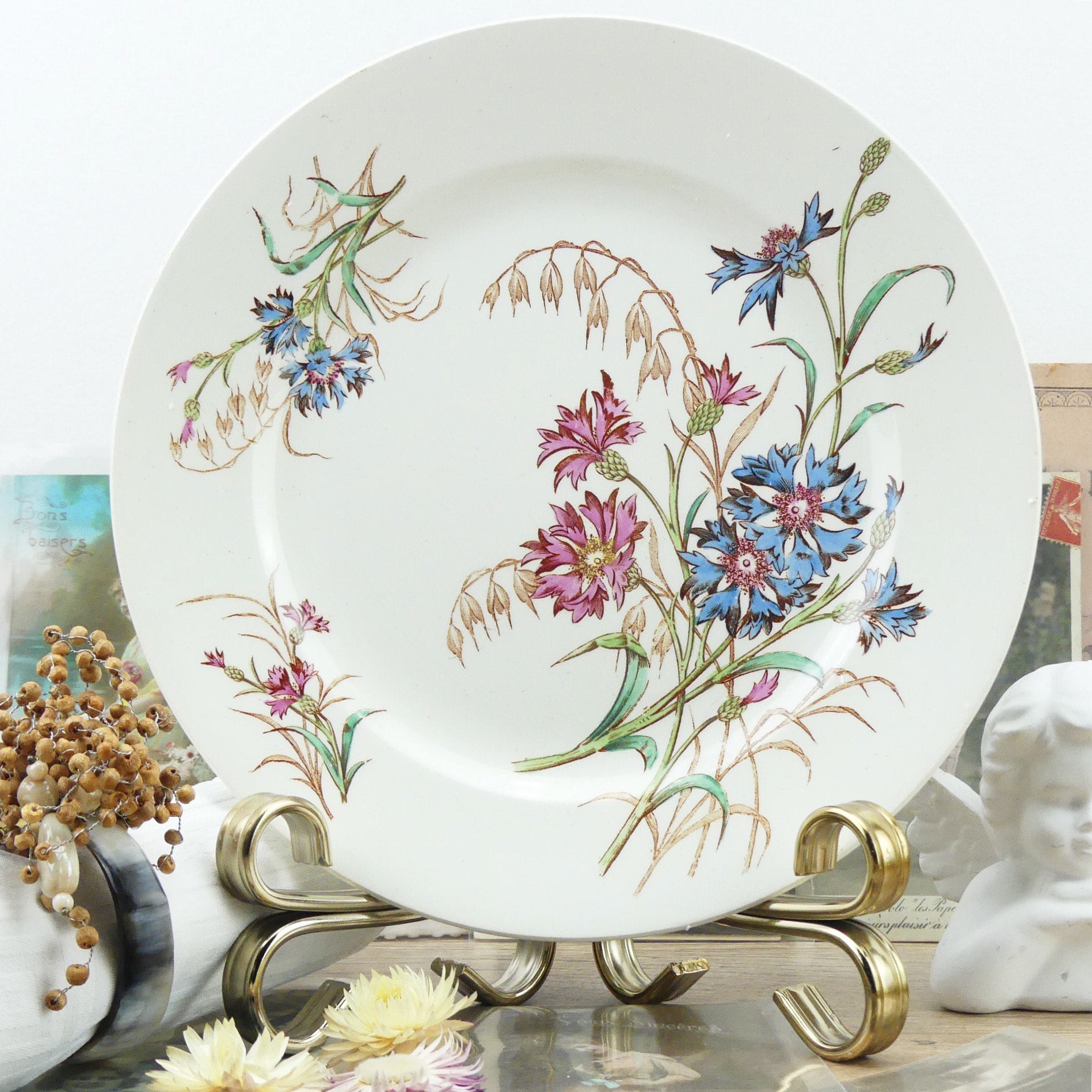 French plate - 19th century - Lunéville blueberry plate - Old colored ...