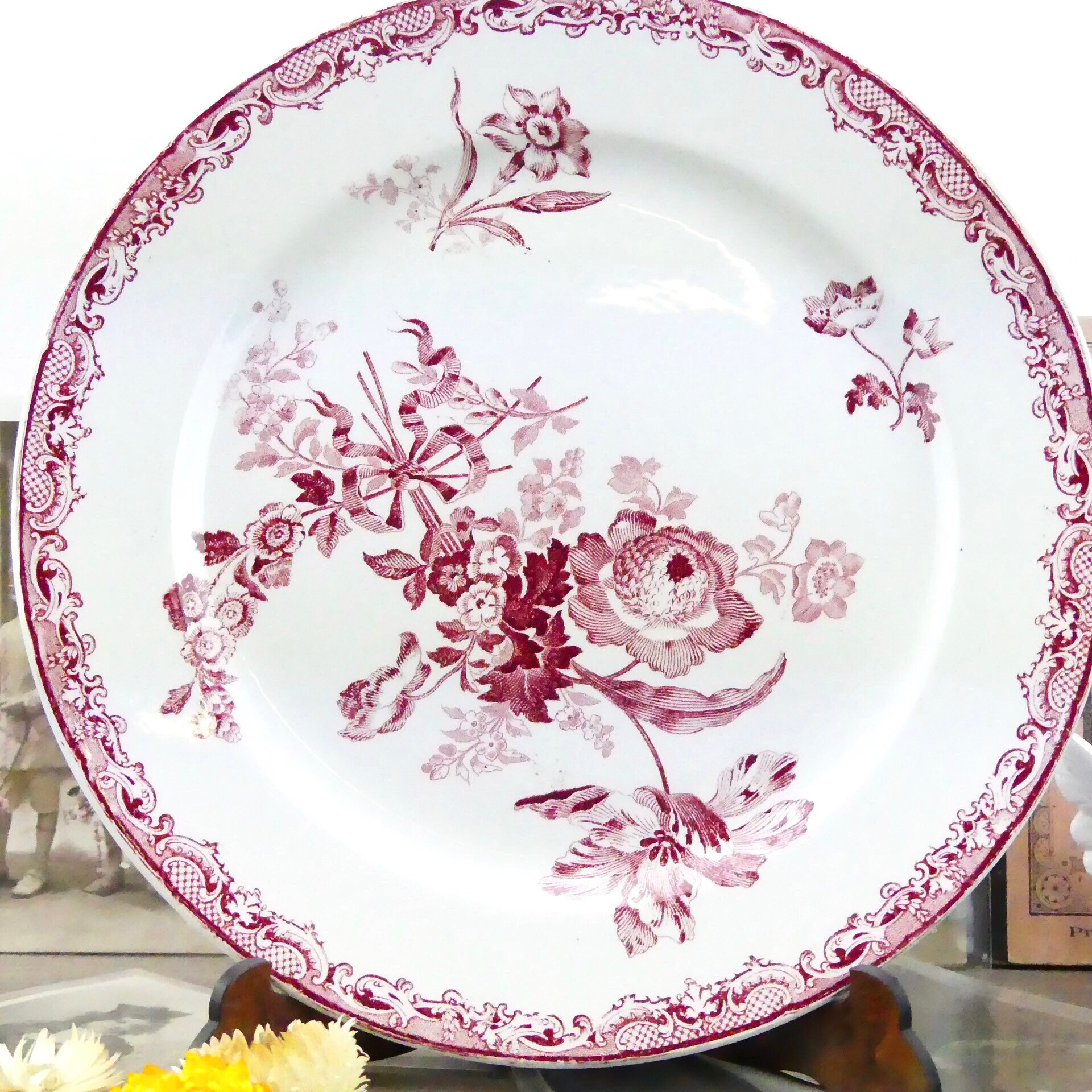 Antique plate - plate - plate French Sarreguemines Fontanges - pink ...