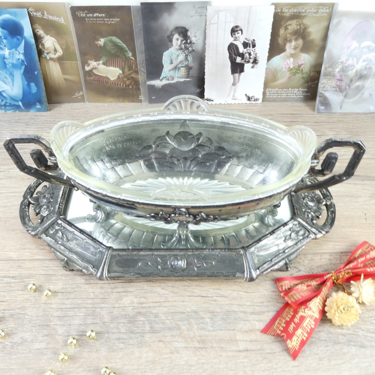 Complete French Planter Glass and Metal Centerpiece Large - Etsy