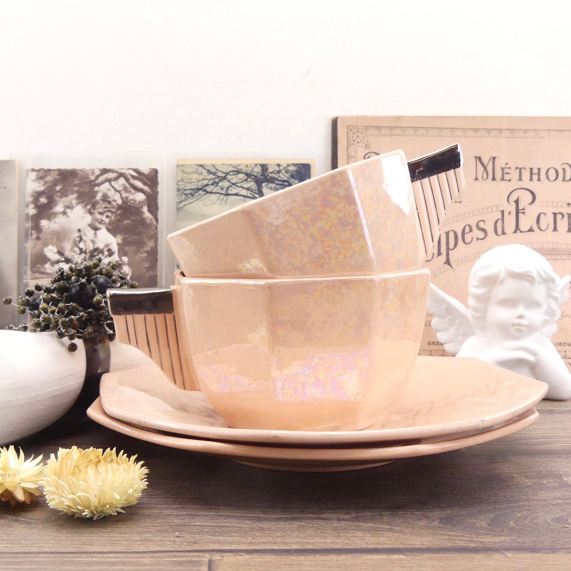 Art Deco Longwy Large Cups - Large coffee cups with milk - Large tea ...