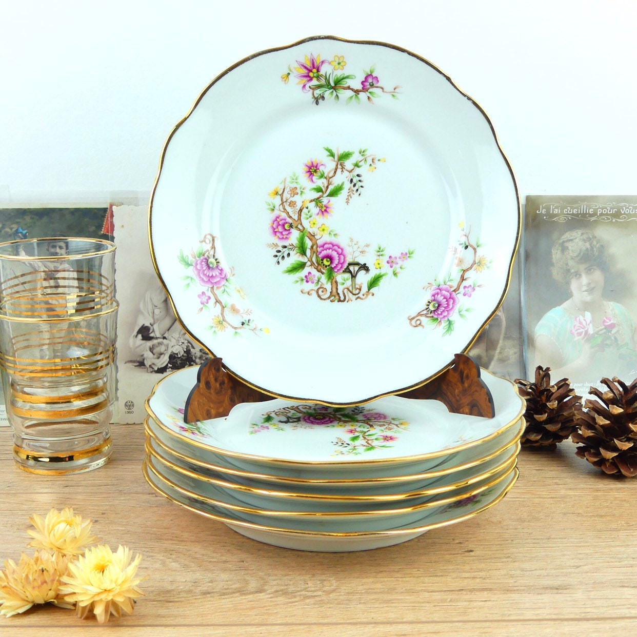 6 dessert plates at the beginning of the 20th century, small French plates